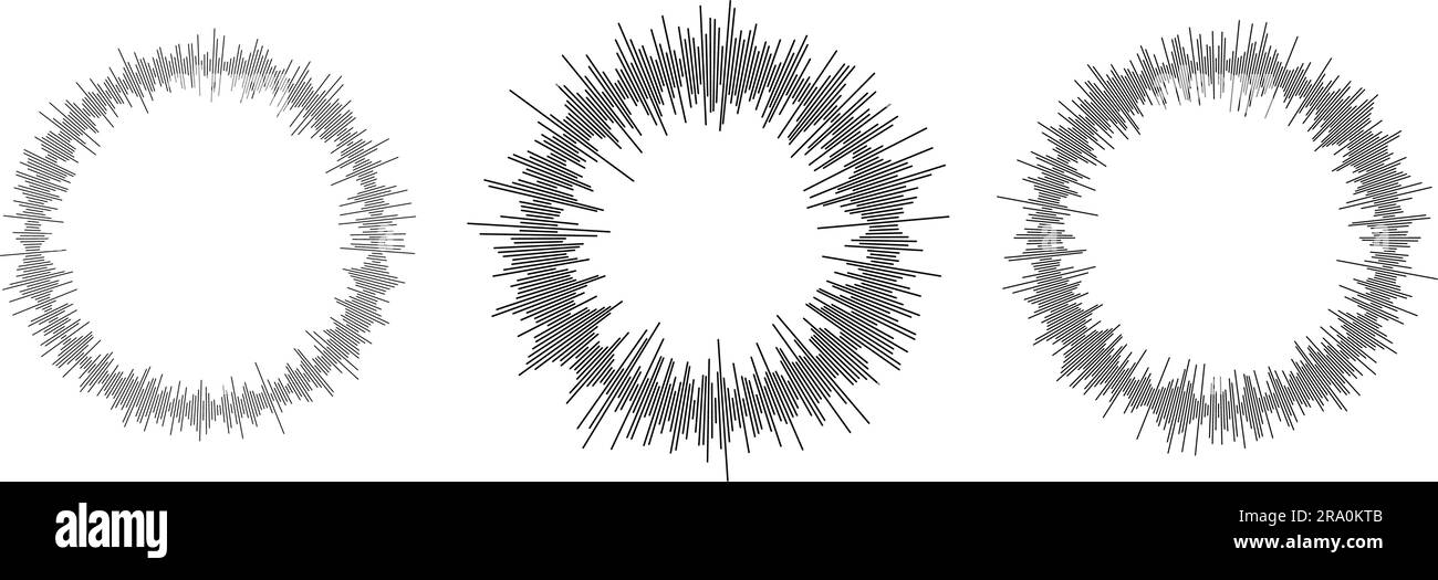 Radial sound waves collection. Round music equalizer bar set. Black linear audio chart pack ...