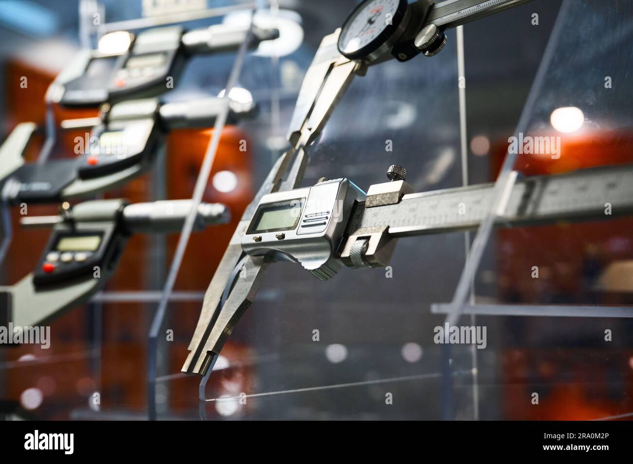 Digital sliding calipers on display of hardware store Stock Photo - Alamy