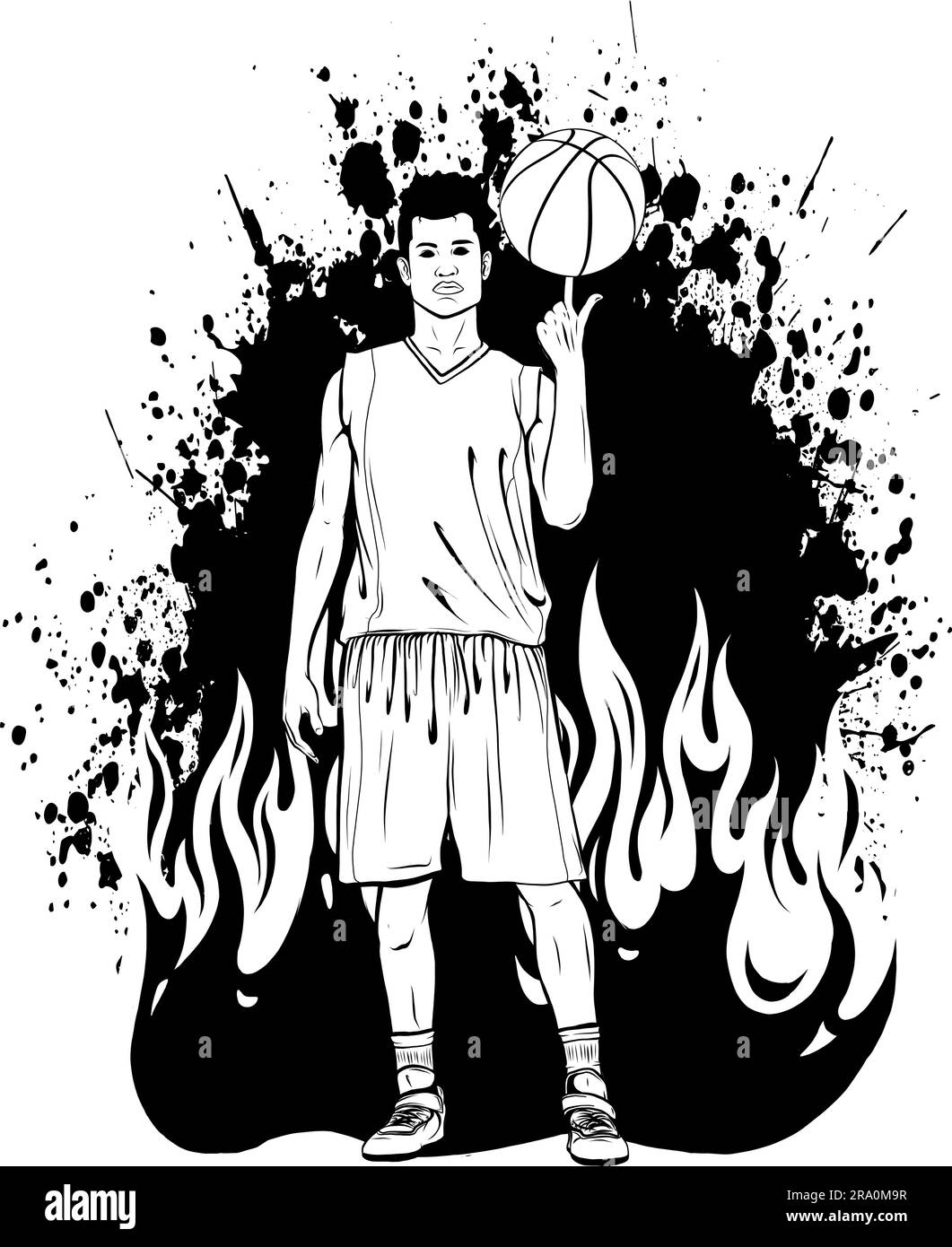 Basketball player with a ball outline vector illustration Stock Vector ...