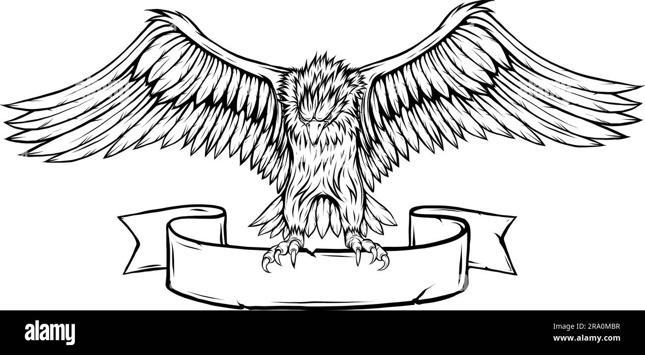 Vector Cartoon Bald Eagle With Spreaded Wings Line Art Stock Vector ...