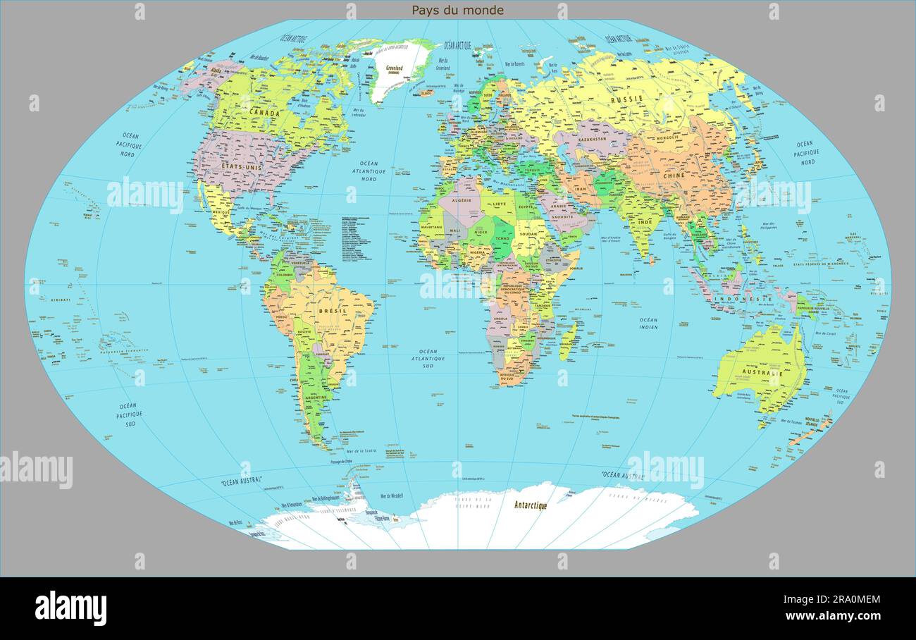 World Map Political French Language Version Winkel-Tripel projection ...