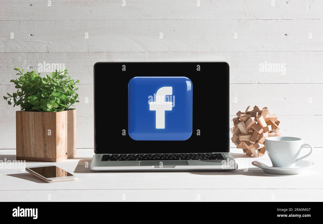 In this photo illustration, Facebook logo is displayed on the screen ...