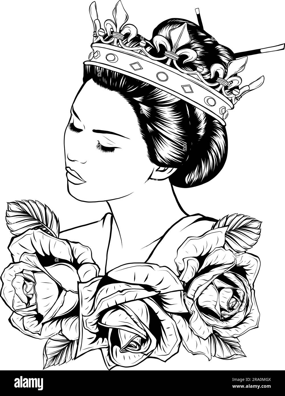 vector illustration of woman geisha outline design Stock Vector Image ...