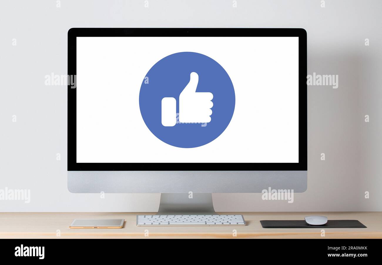 In this photo illustration, Facebook logo is displayed on the screen ...