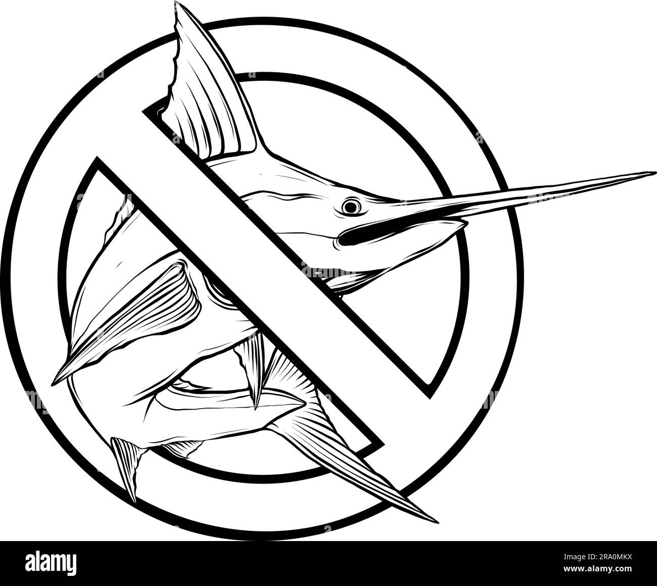 Simple minimalistic vector illustration of black and white swordfish ...