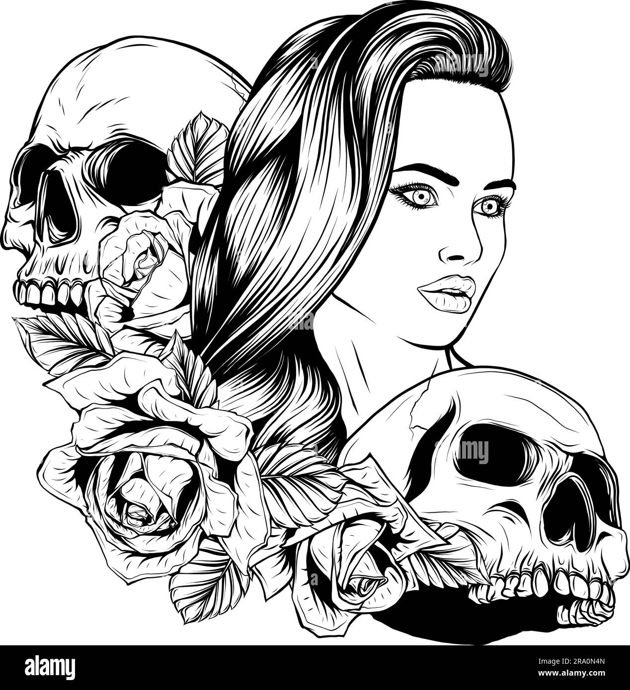 vector illustration of outline human skull design Stock Vector Image ...