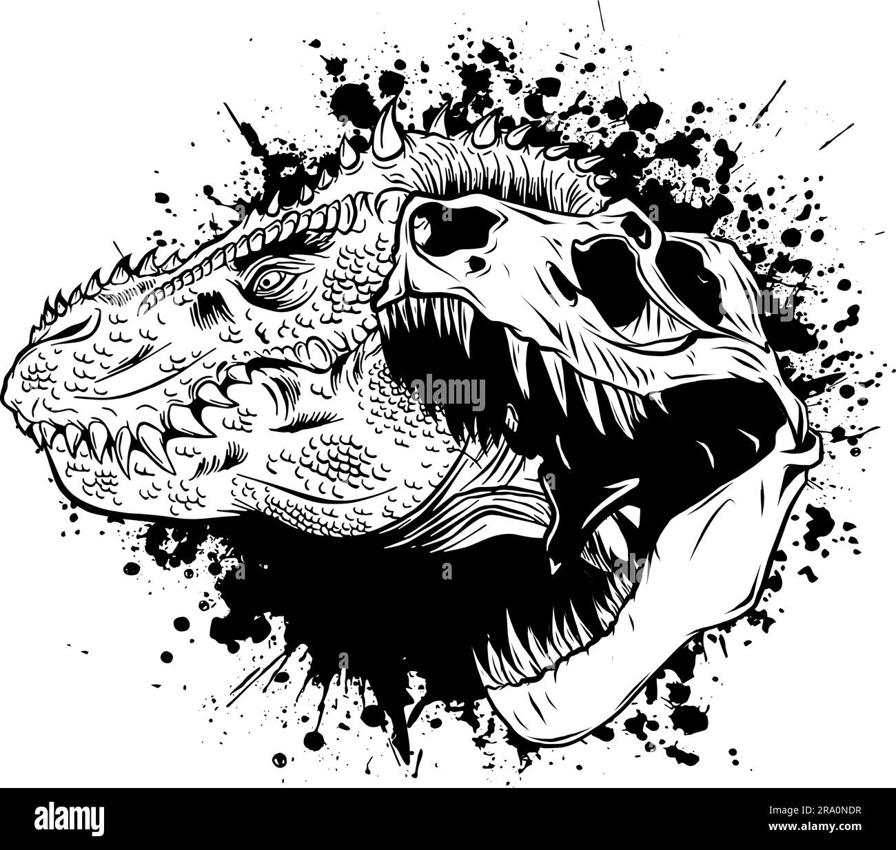 tyrannosaurus rex Dinosaur head in black and white outline vector ...