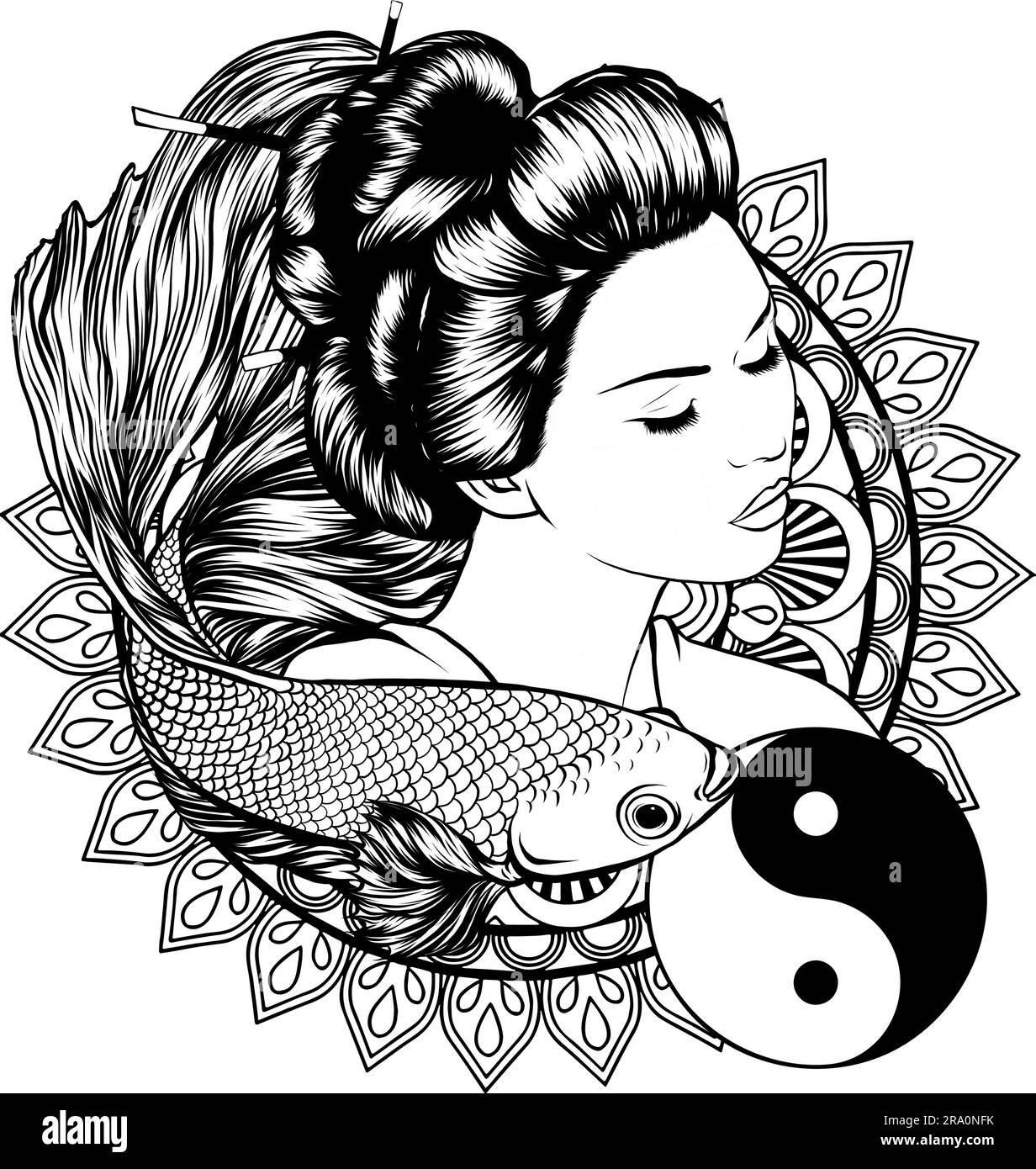 vector illustration of woman geisha outline design Stock Vector Image ...