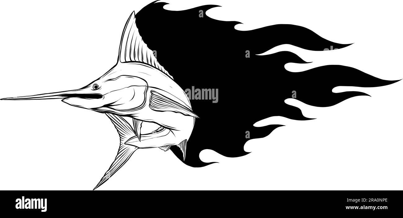 Simple minimalistic vector illustration of black and white swordfish ...