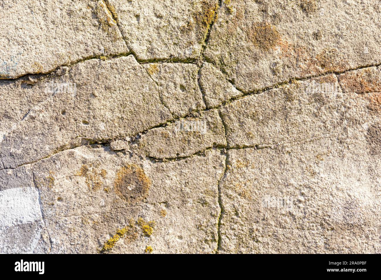 An old cement wall texture with craquelures and white and blue paint ...