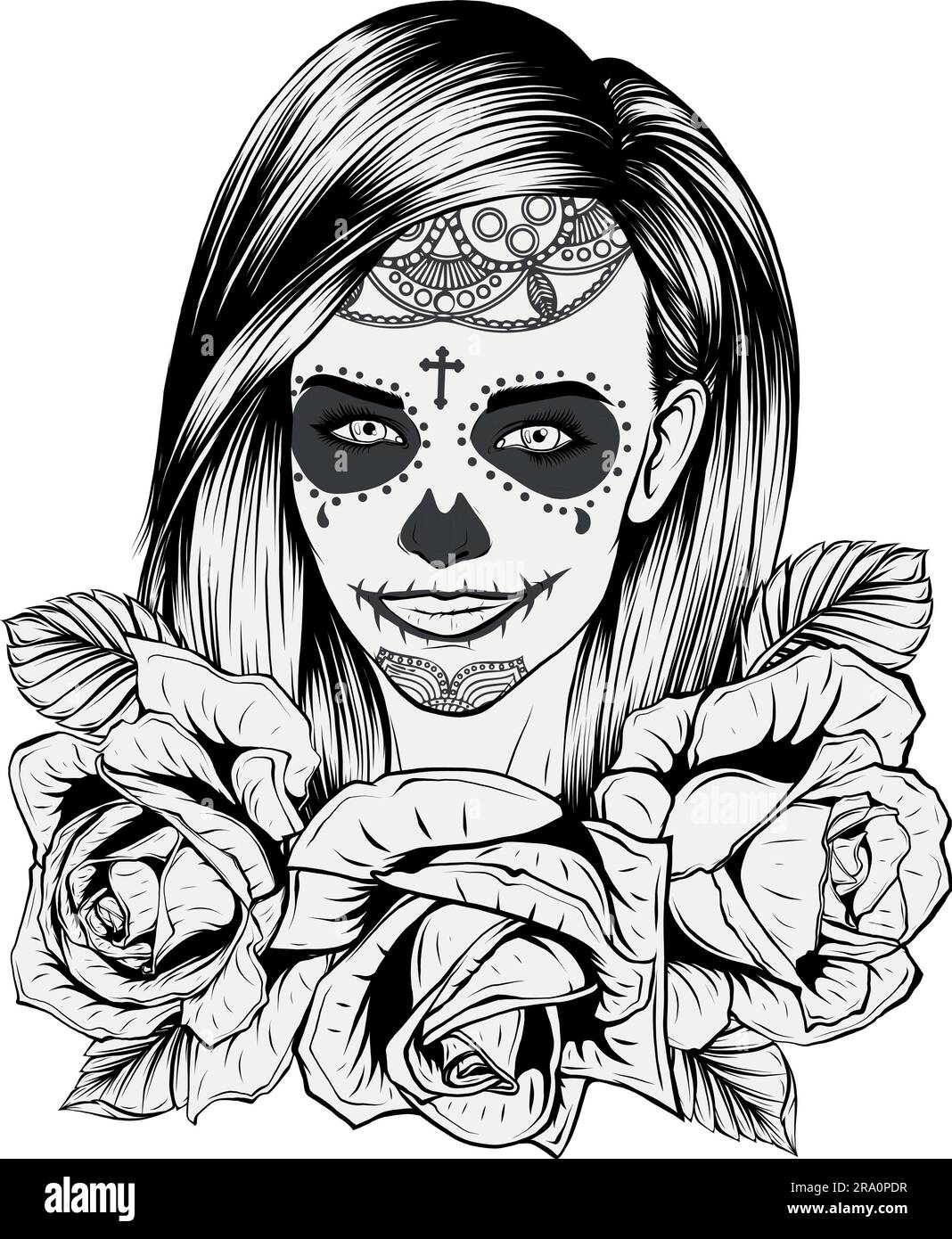vector illustration of dead girl black and white outline Stock Vector ...