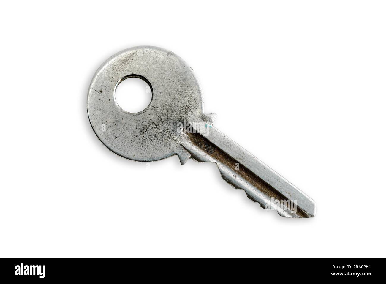 Scratched and ruined old modern key, isolated on white background Stock ...