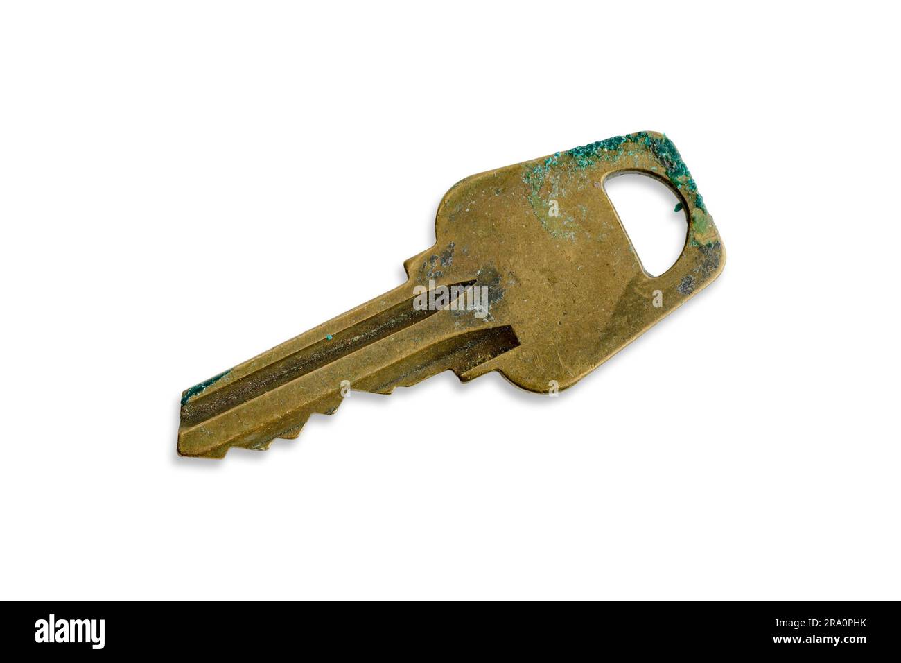 Scratched and ruined old modern key, isolated on white background Stock ...