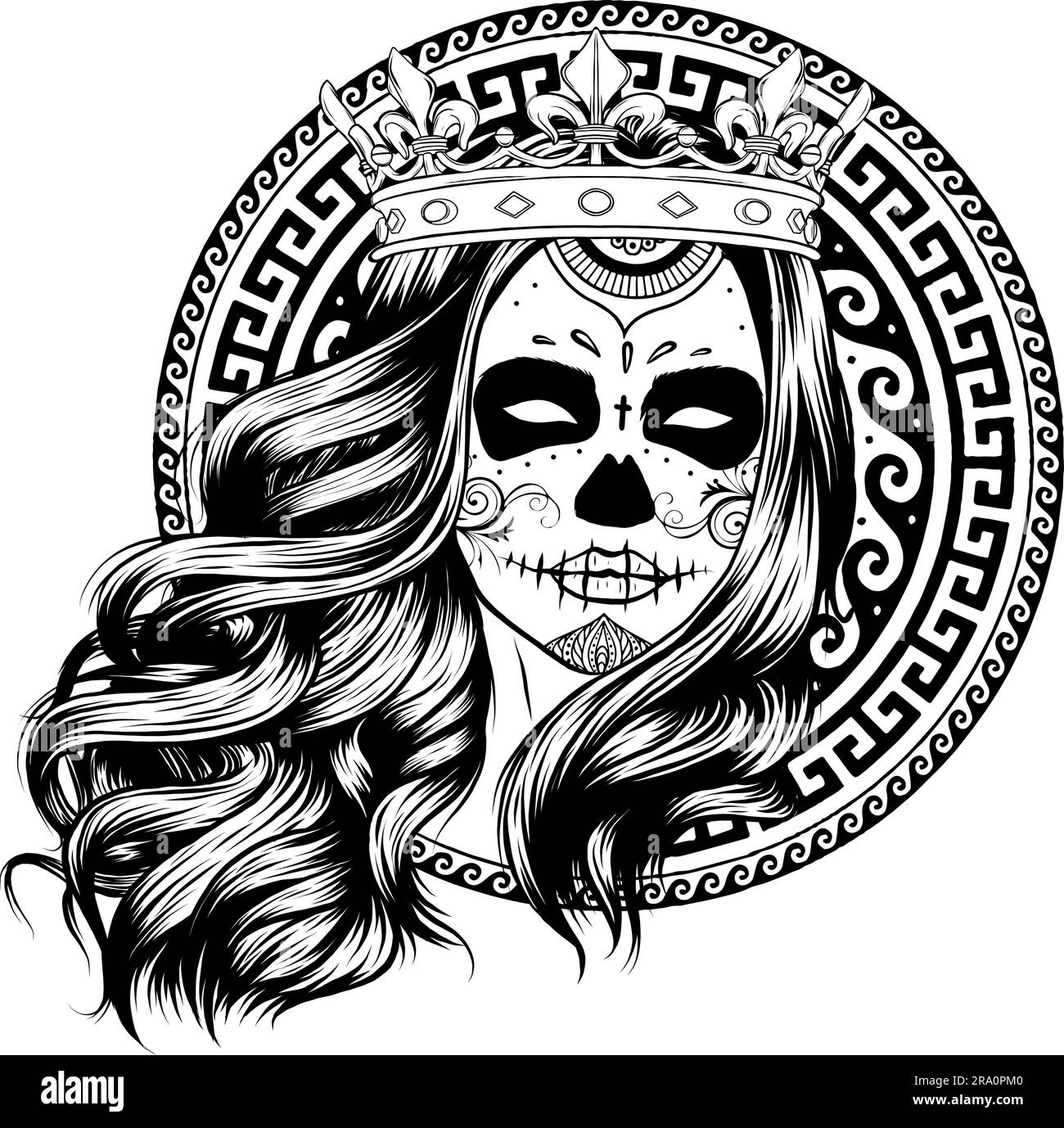 vector illustration of dead girl black and white outline Stock Vector ...