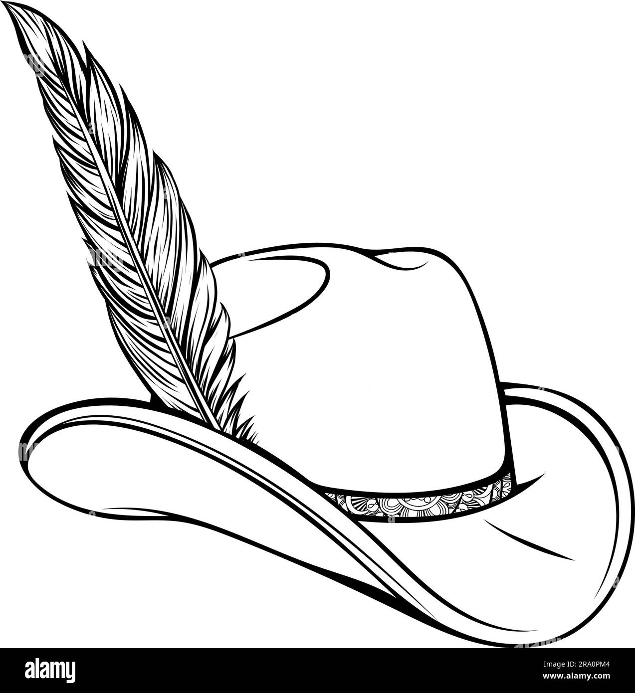 vector illustration of hat with feather outline Stock Vector Image ...