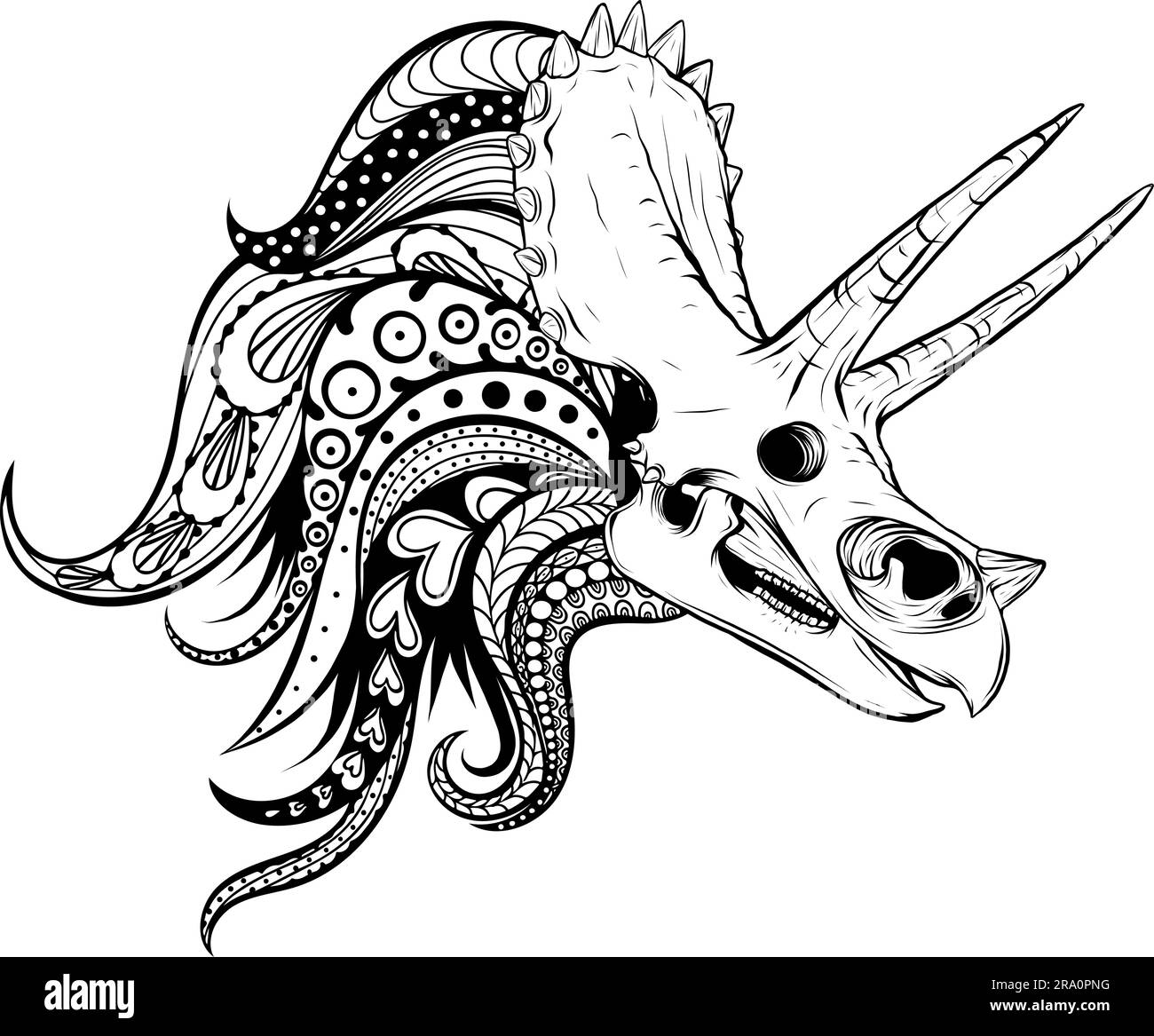 Abstract Black Line Dinosaur Triceratops Skull Outline Stock Vector ...
