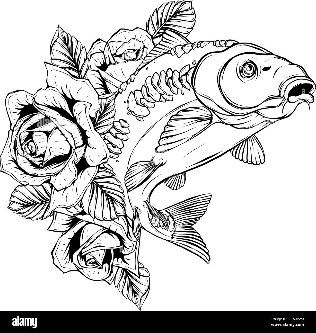 vector illustration of outline Carp fish design Stock Vector Image ...