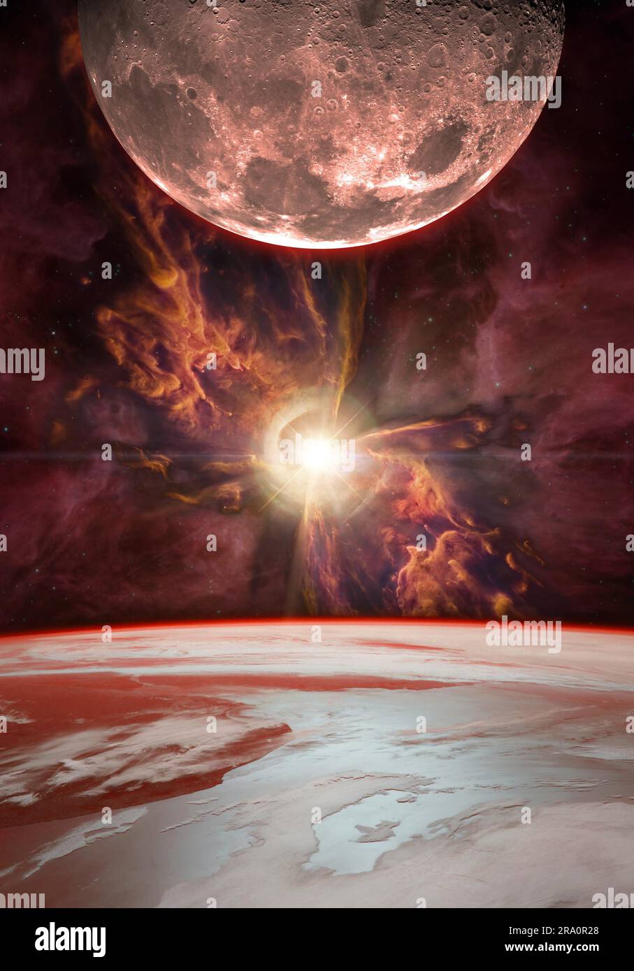 Fantasy composition of a moonrise over the planet Earth. The V1331Cyg ...