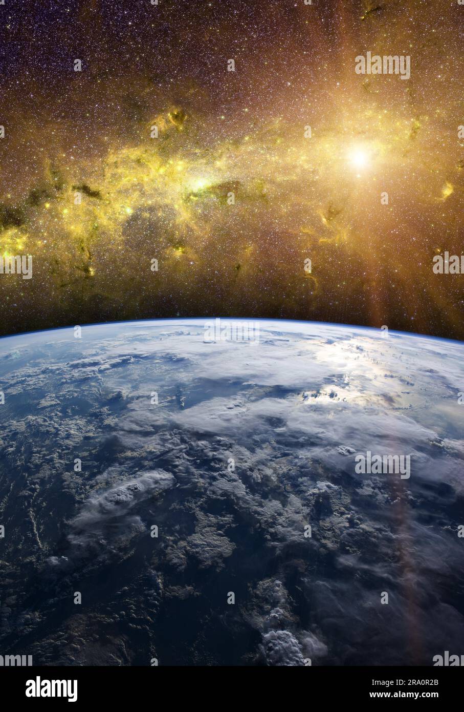 A fantasy view of the planet Earth with the milky way in background ...