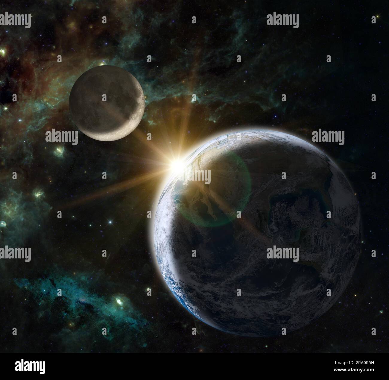 Fantasy composition of the planet Earth and his natural satelite the ...