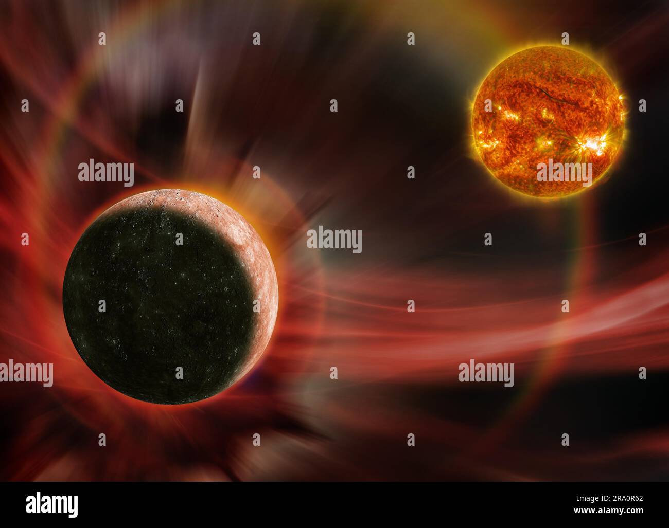 Fantasy image of Mercury is orbiting close to an old erupting Sun ...