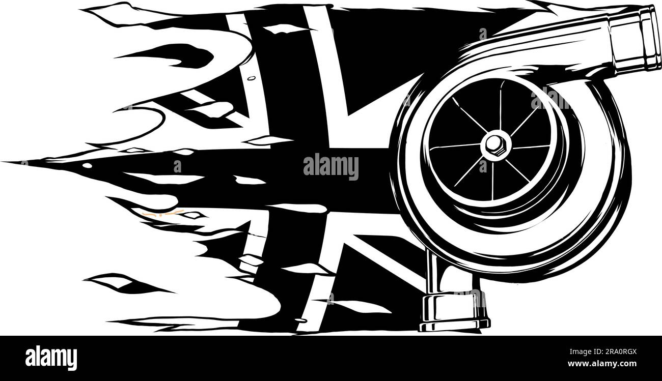 Turbine from automobile engine. Line illustration of car motor ...