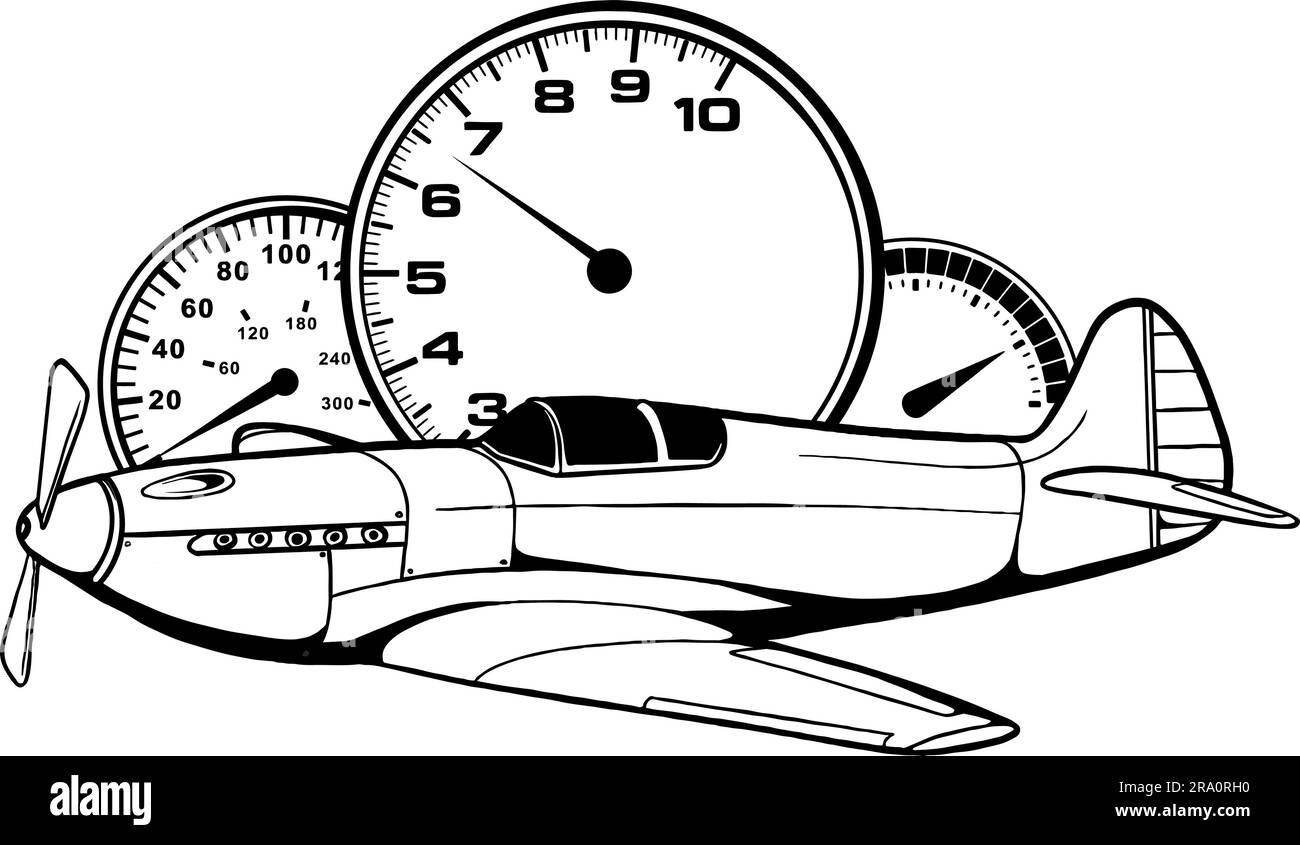 Monochrome vector illustration of old fighter plane Outline Stock ...