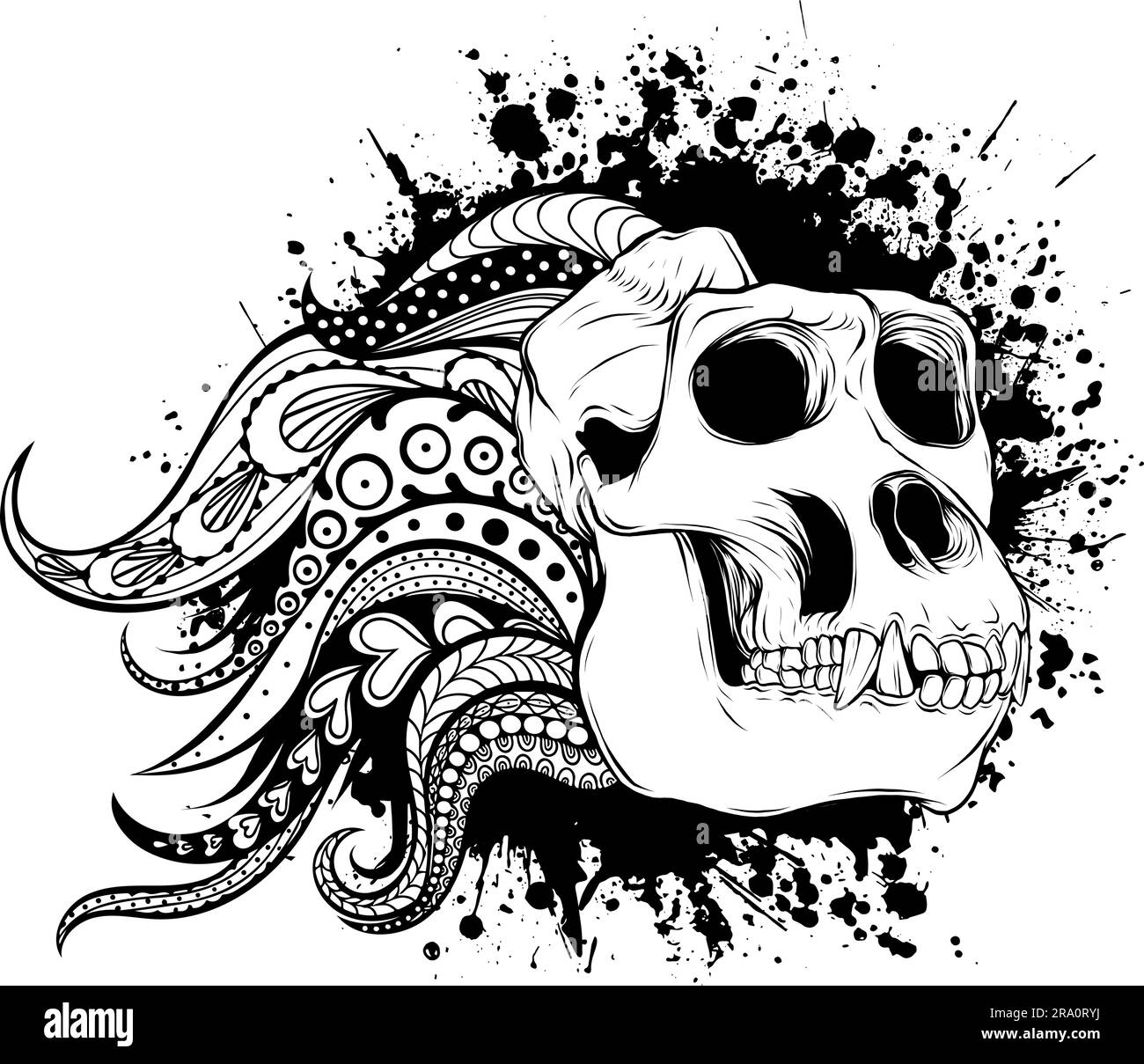 Gorilla monkey skull in black and white outline Stock Vector Image ...