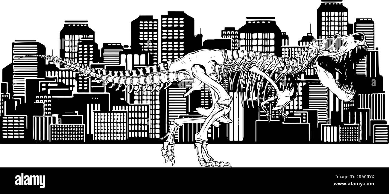 vector Tyrannosaurus Rex dinosaur skeleton outline illustration Stock ...