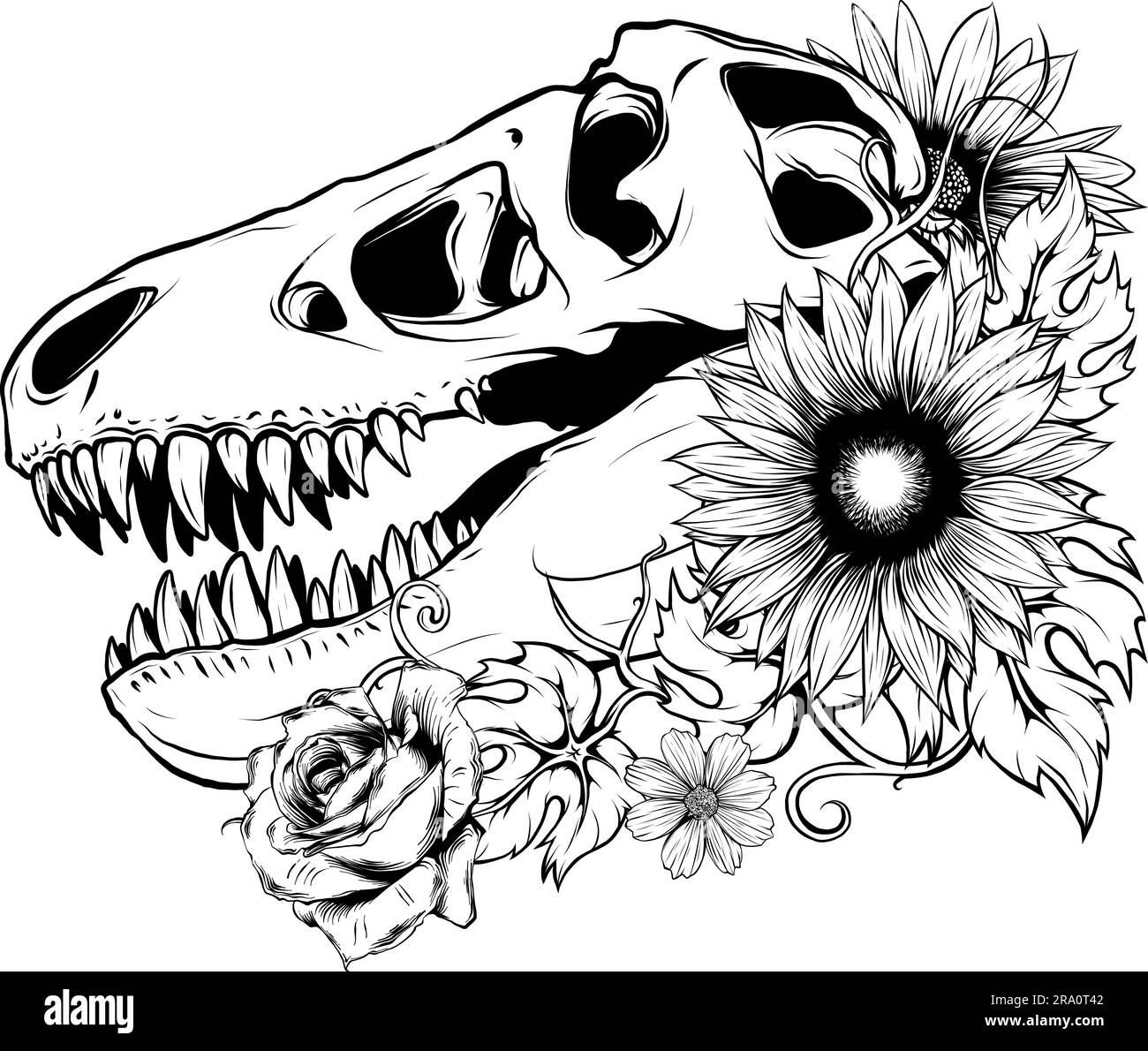 tyrannosaurus rex Dinosaur head in black and white outline vector ...