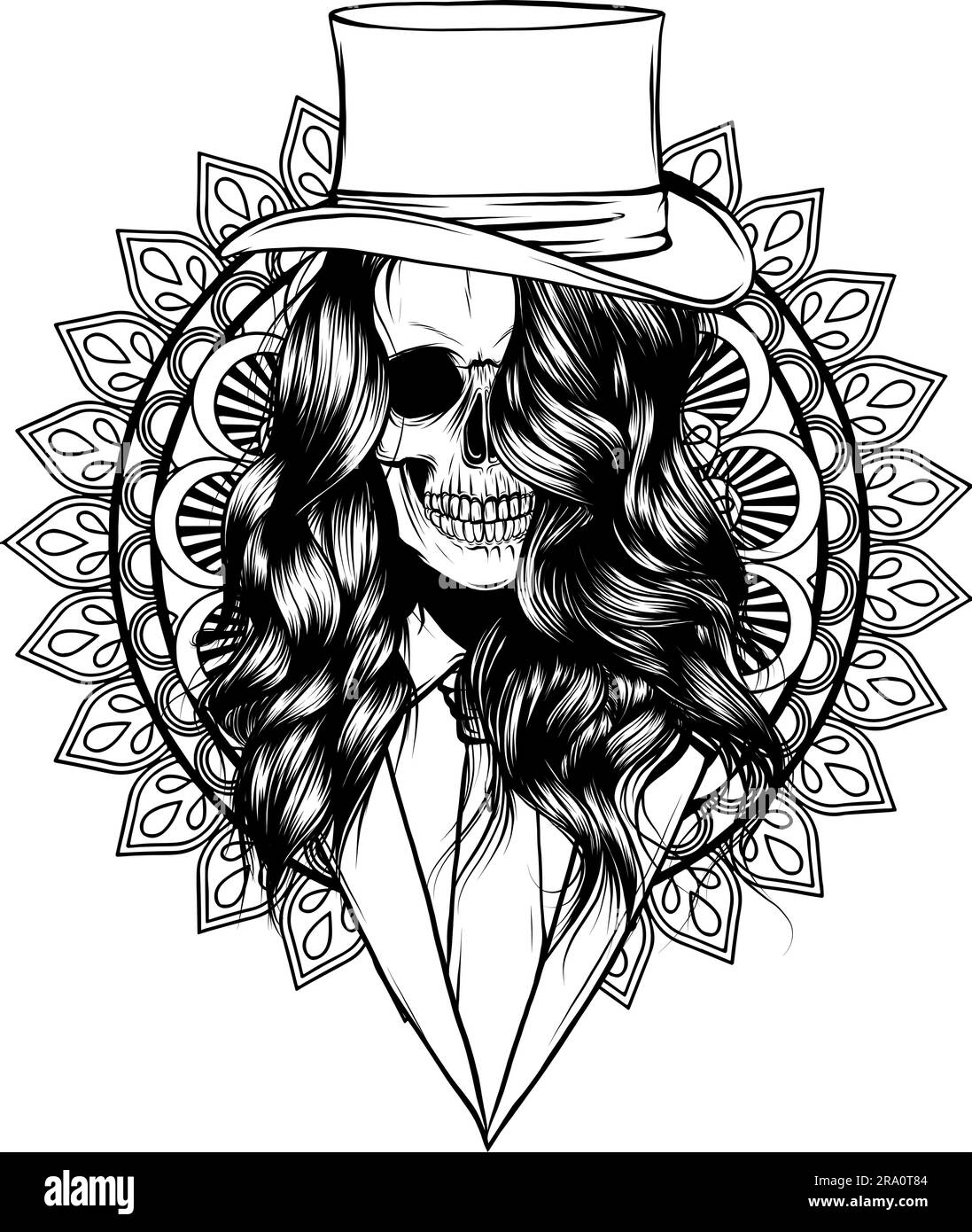 vector illustration of dead girl black and white outline Stock Vector ...