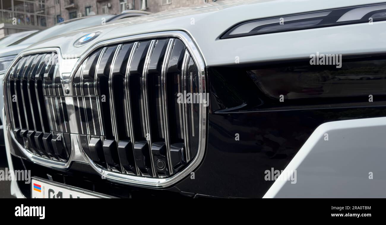 Yerevan, Armenia, June 10, 2023: Close up BMW i7 radiator grill. BMW I7 ...