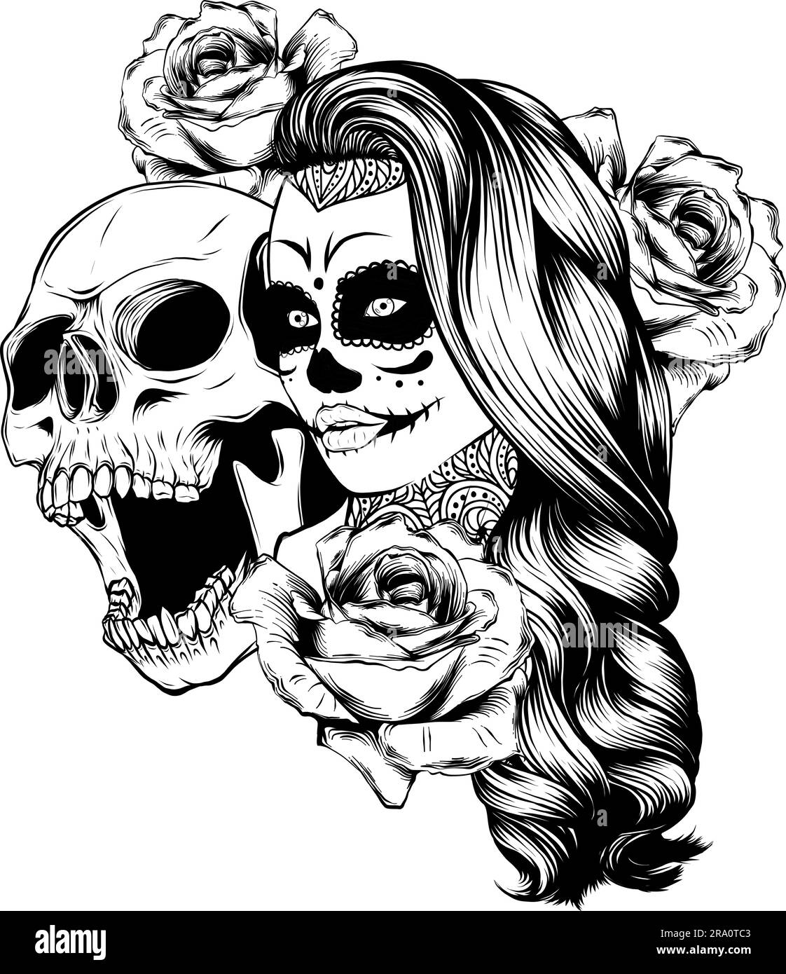 vector illustration of dead girl black and white outline Stock Vector ...