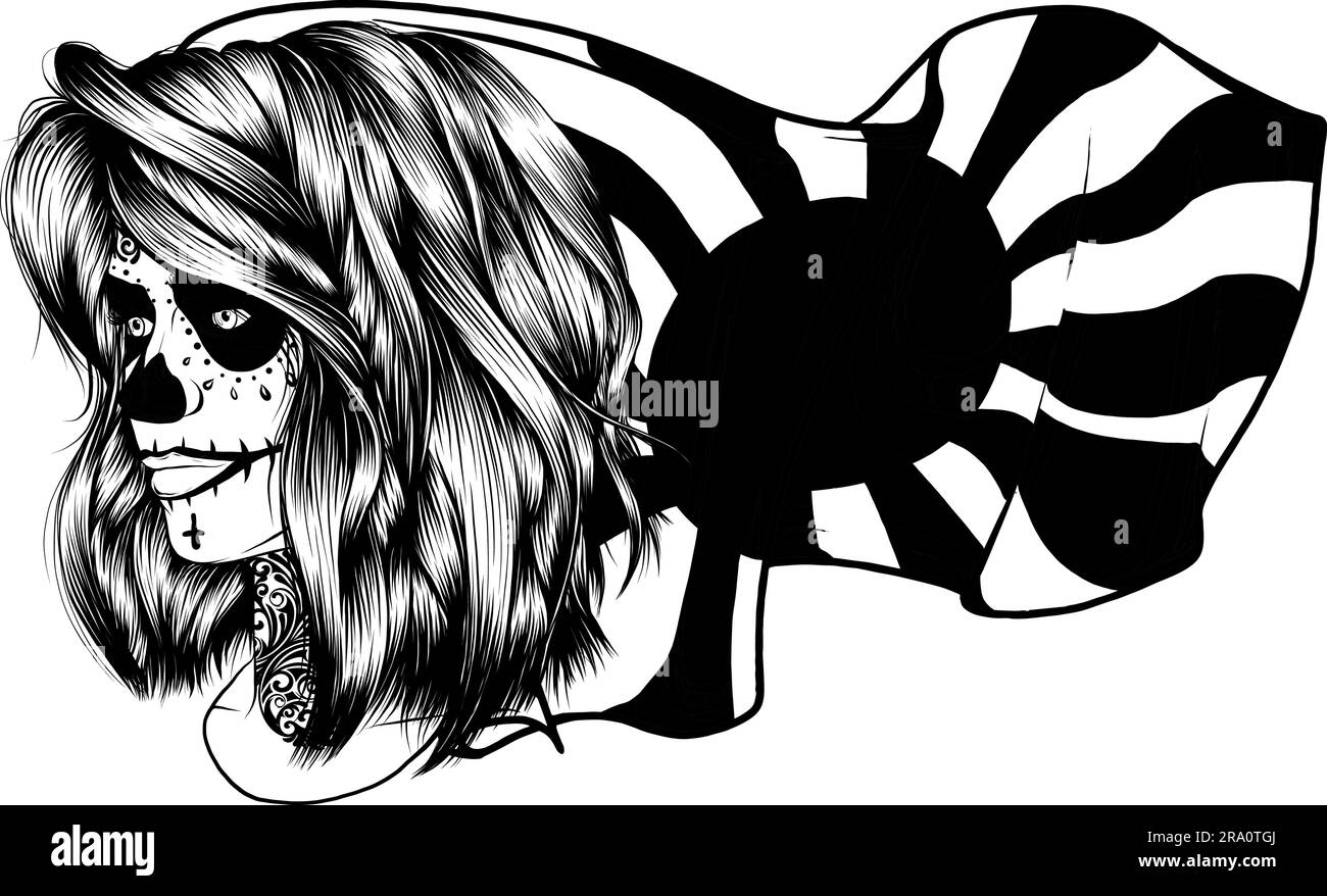 vector illustration of dead girl black and white outline Stock Vector ...