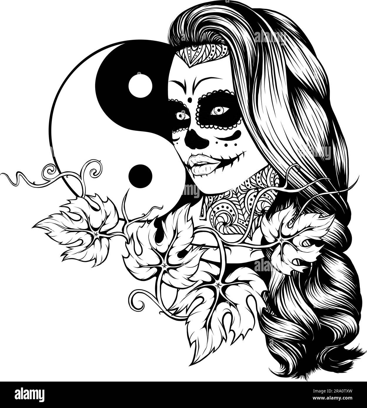 vector illustration of dead girl black and white outline Stock Vector ...