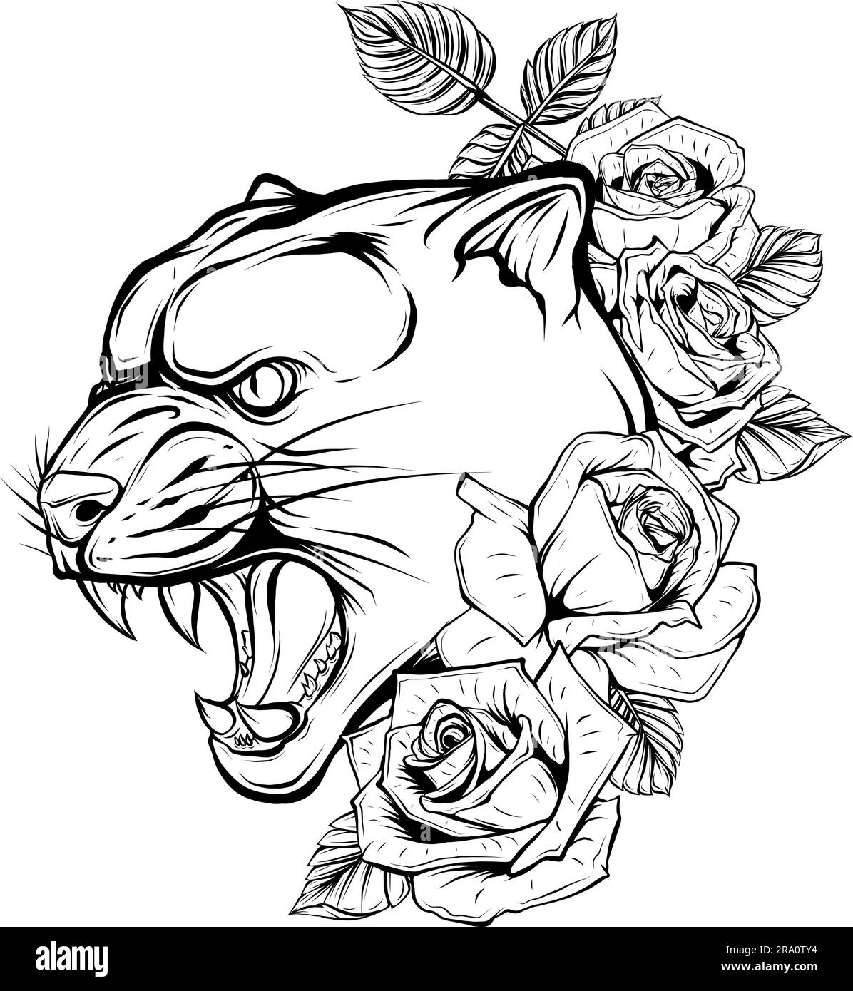 Cougar Head Vector Illustration Black And White Color Stock Vector