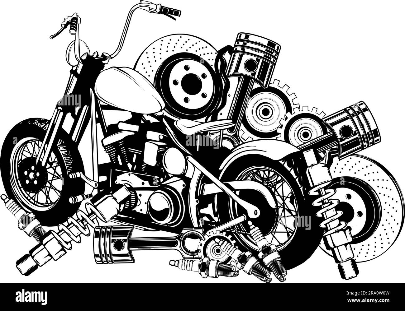 vector illustration of motorcycle in black and white outline Stock ...