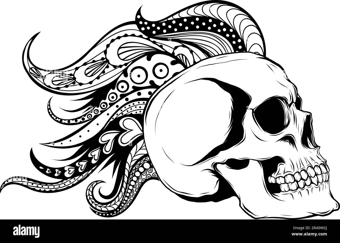 vector illustration of outline human skull design Stock Vector Image ...