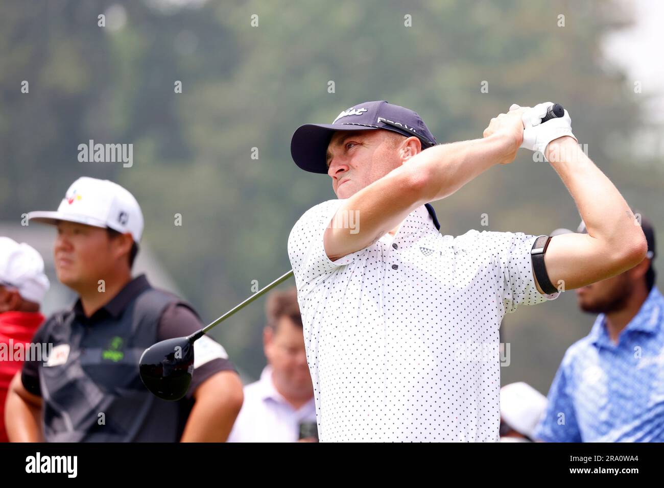 DETROIT, MI - JUNE 29: PGA golfer Justin Thomas hits his tee shot on ...