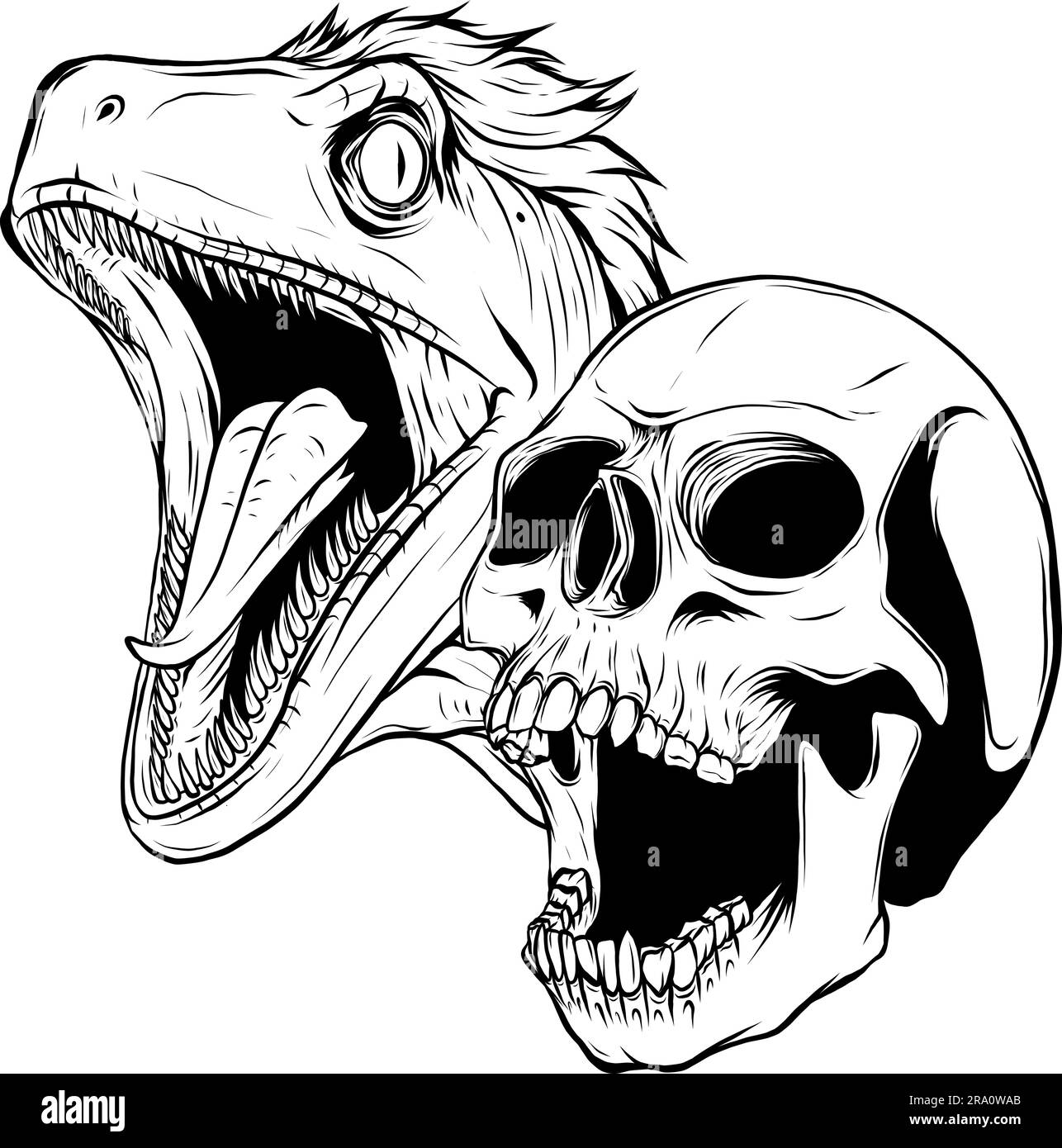 Hand drawn illustration of a raptor dinosaur outline Stock Vector Image ...