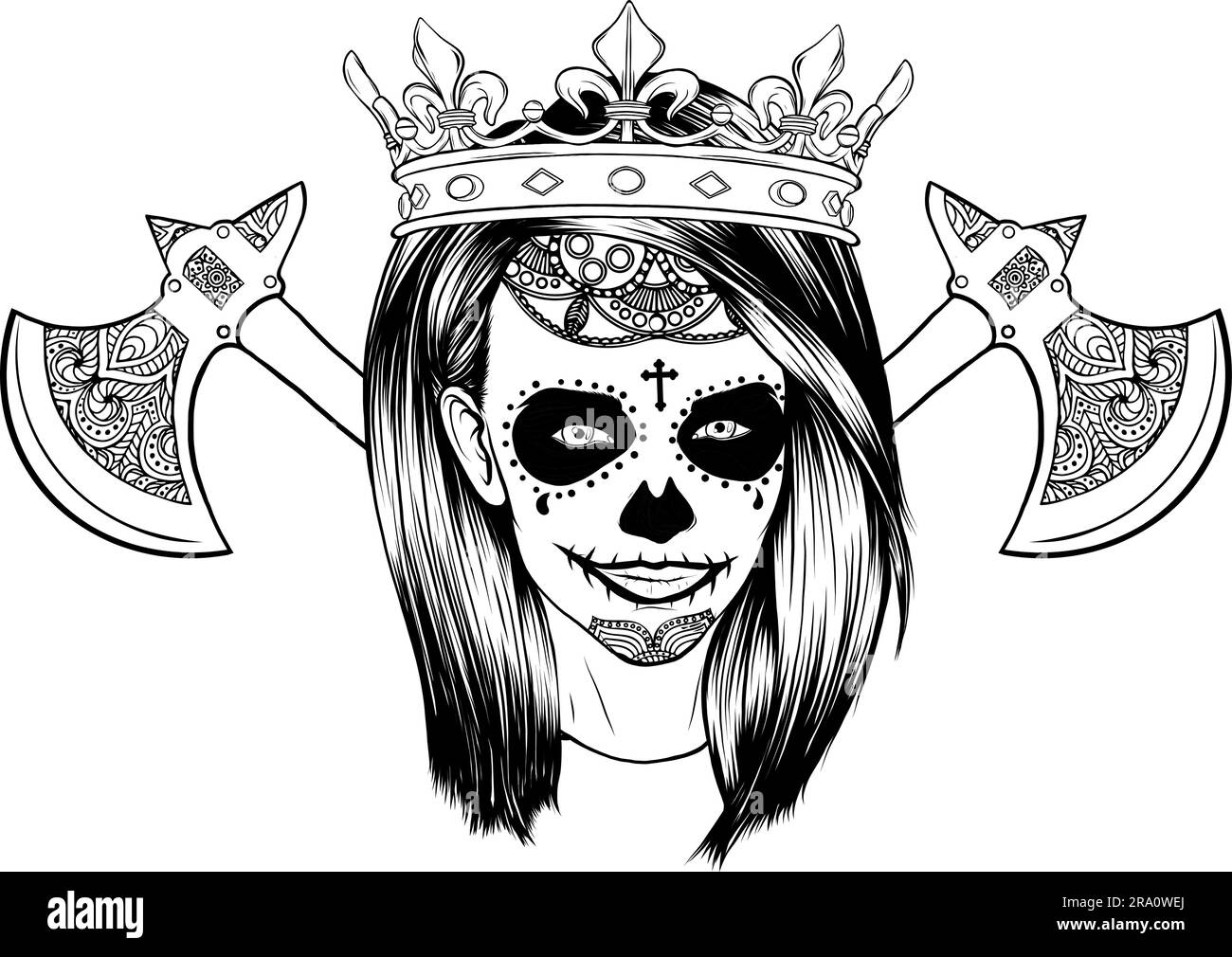 vector illustration of dead girl black and white outline Stock Vector ...