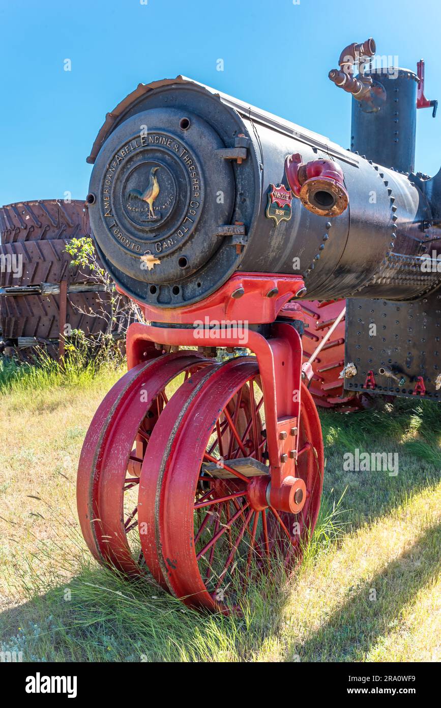 Piapot, Saskatchewan, Canada- Aug 8, 2022: A restored American-Abell ...