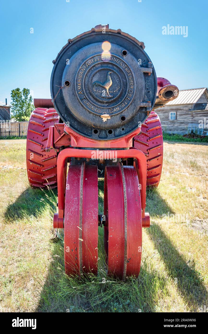 Piapot, Saskatchewan, Canada- Aug 8, 2022: A restored American-Abell ...