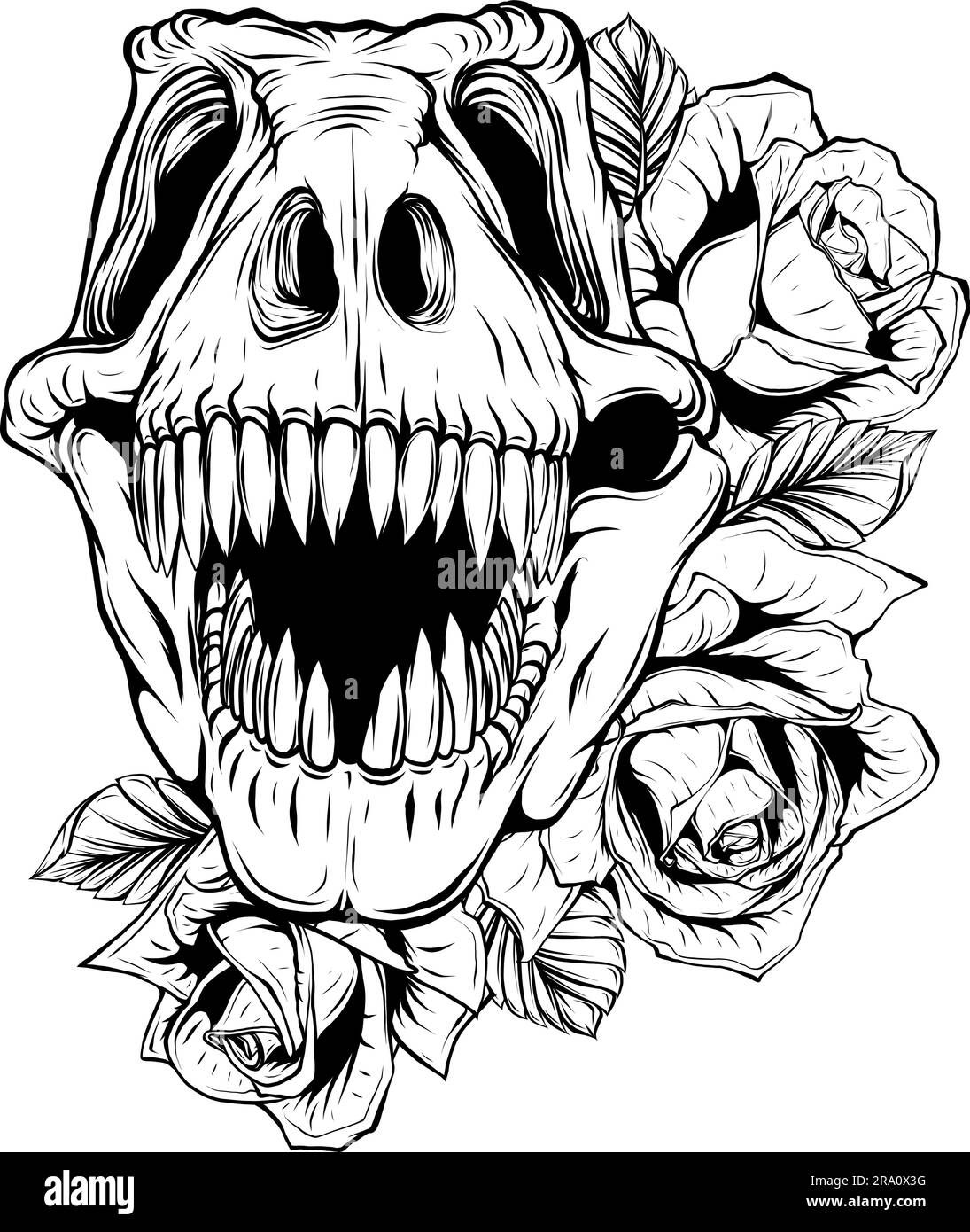 tyrannosaurus rex Dinosaur head in black and white outline vector illustration Stock Vector ...