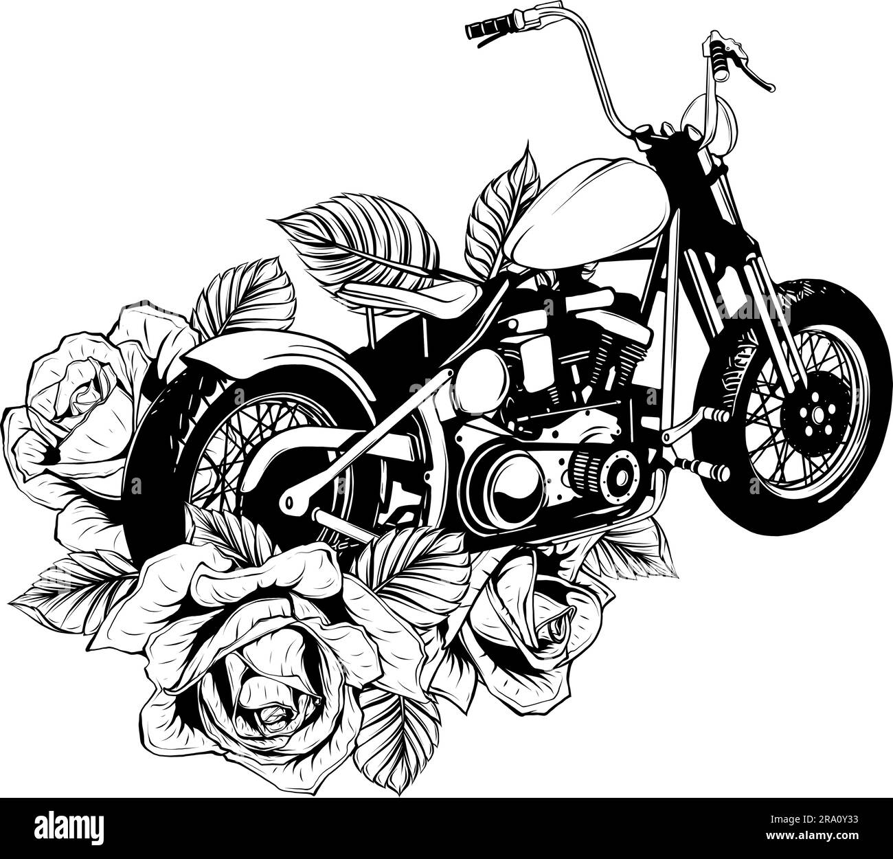 vector illustration of motorcycle in black and white outline Stock ...