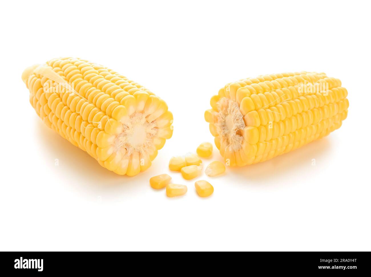 Cut fresh corn cobs and seeds on white background Stock Photo - Alamy