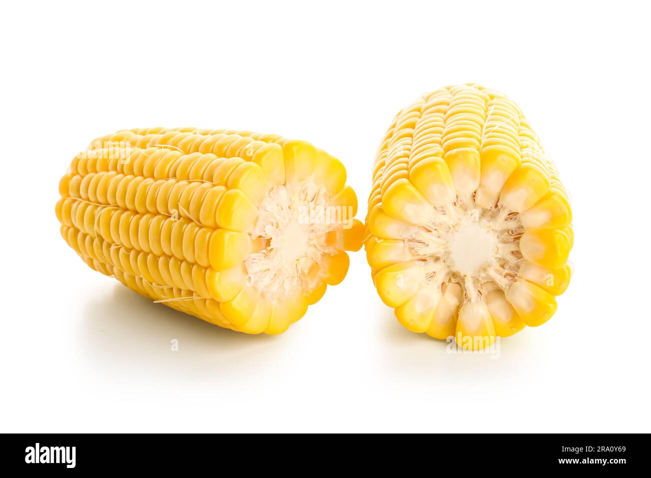 Cut fresh corn cobs on white background Stock Photo - Alamy
