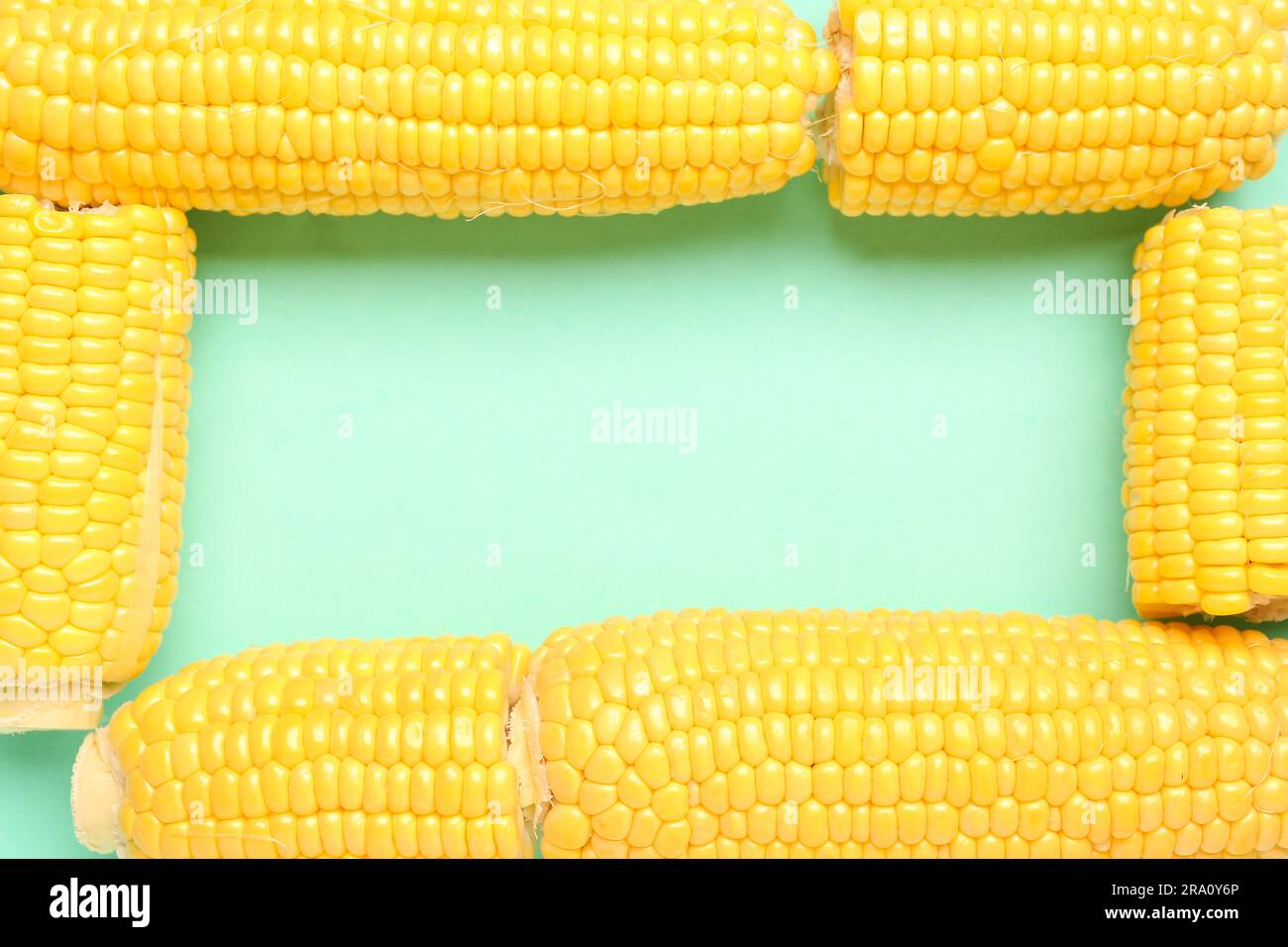 Frame made of fresh corn cobs on turquoise background Stock Photo - Alamy