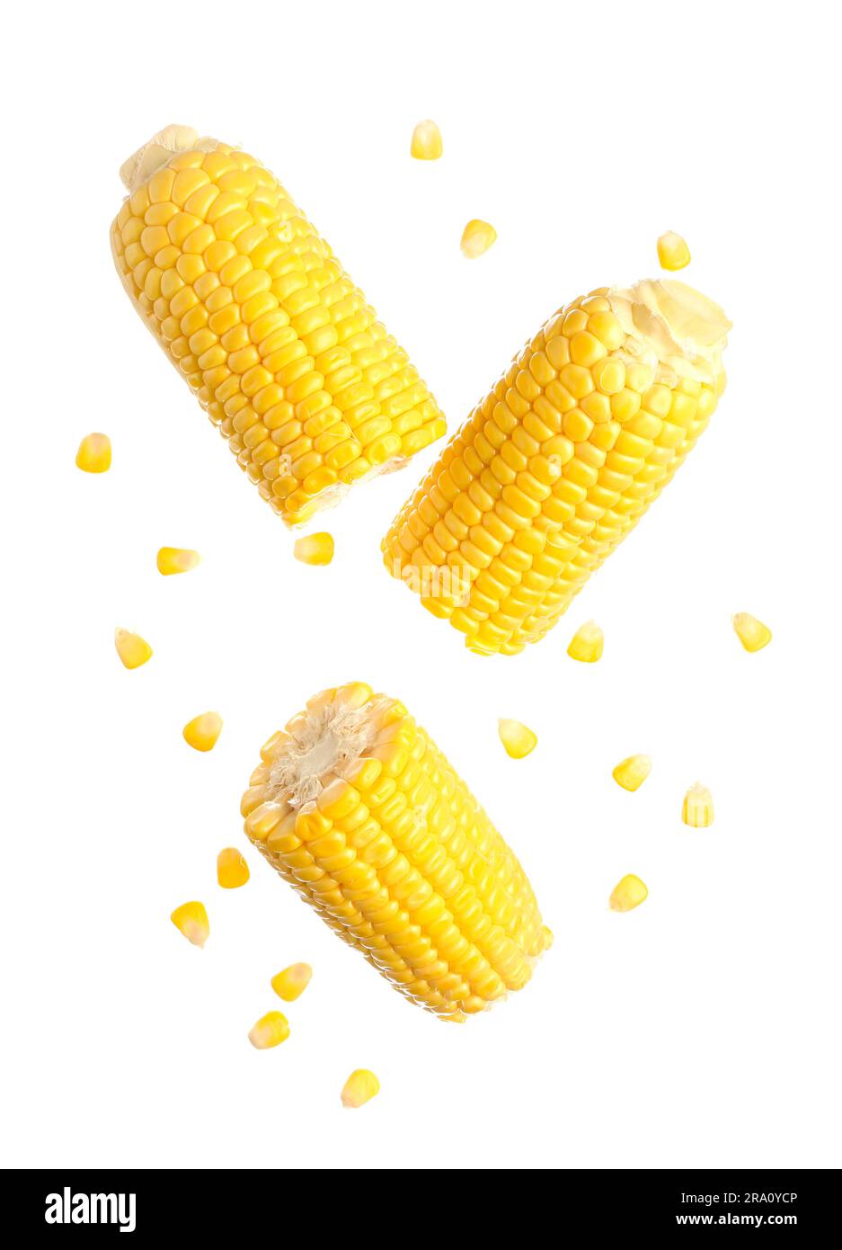 Cut fresh corn cobs and seeds on white background Stock Photo - Alamy