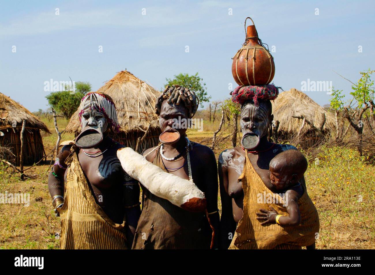 Women with lip disc, Mursi tribe, Mago National Park, Southern Ethiopia ...